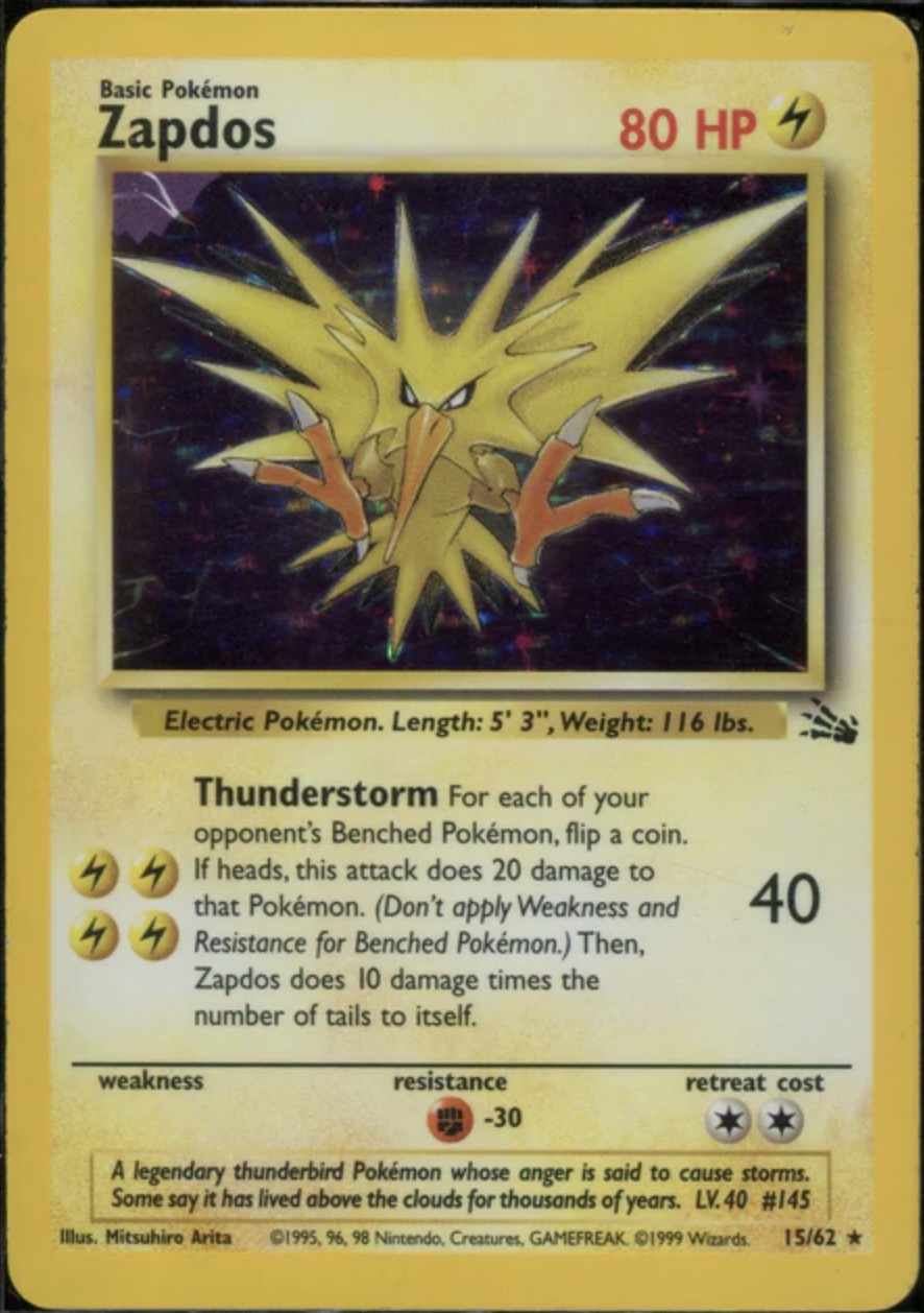 legendary.cards: Fossil Unlimited set Zapdos Corrected Evolution Box